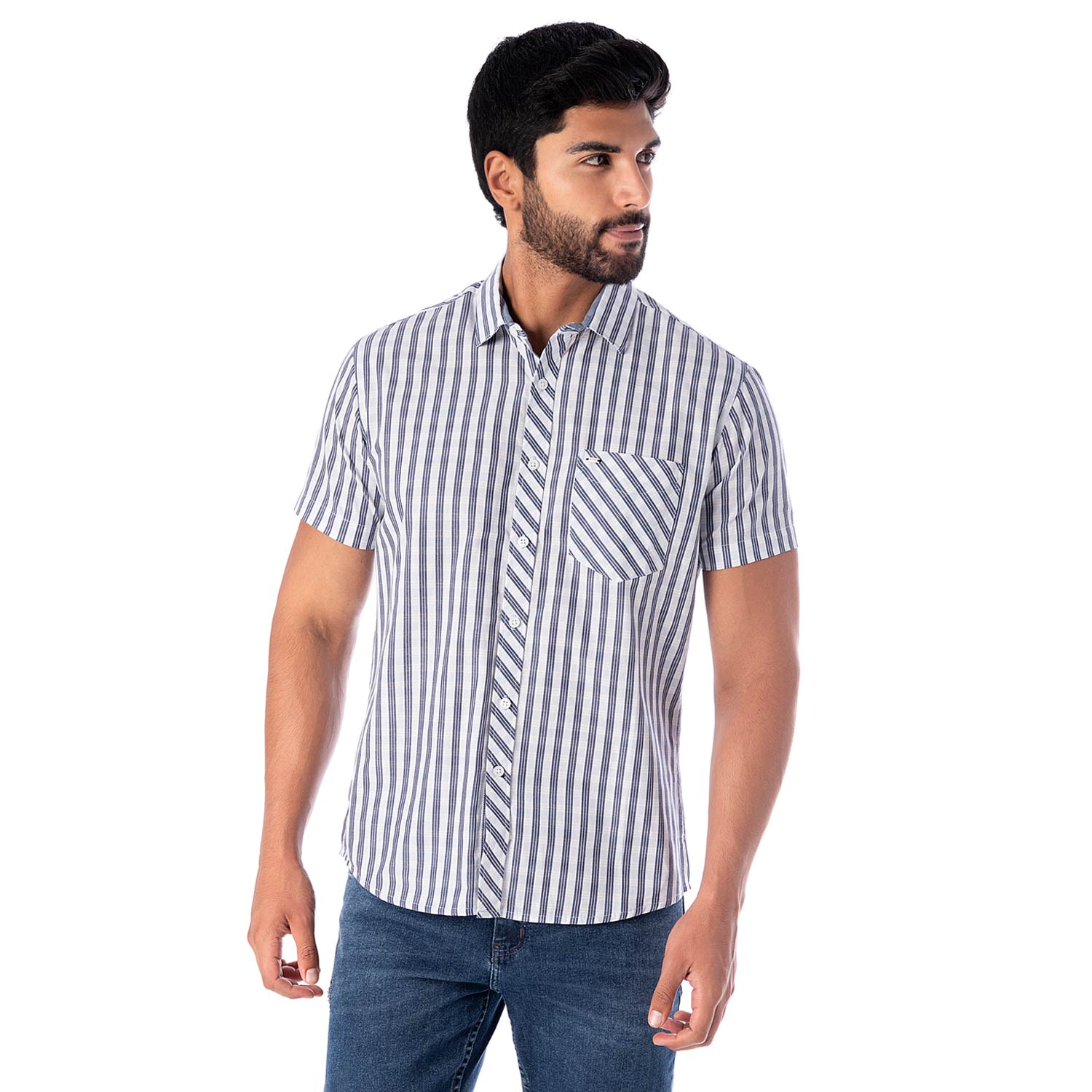 Camisa Cuadros M/C (Reg. Fit) Larsen C-Mc Azul/Celeste | Pionier