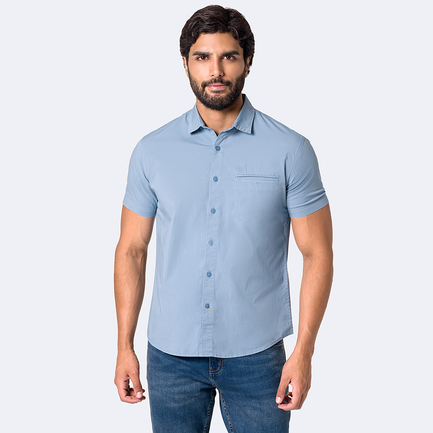 Camisa Solid Stch. M/C (Slim Fit) Patricioh Mc Teal Blue | Pionier