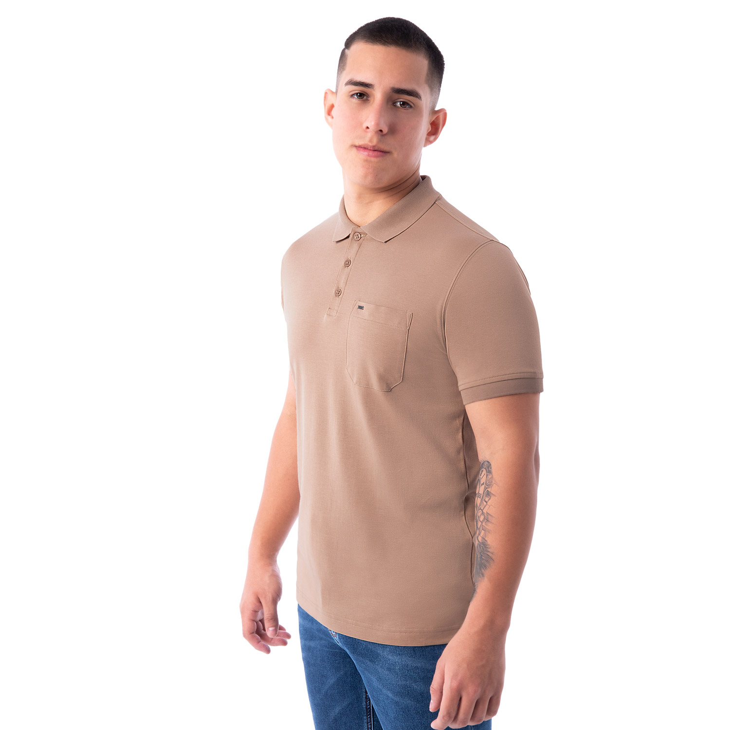 Polo Box Gamuza Pima Organico M/C Regular Fit Braxis Castor | Pionier