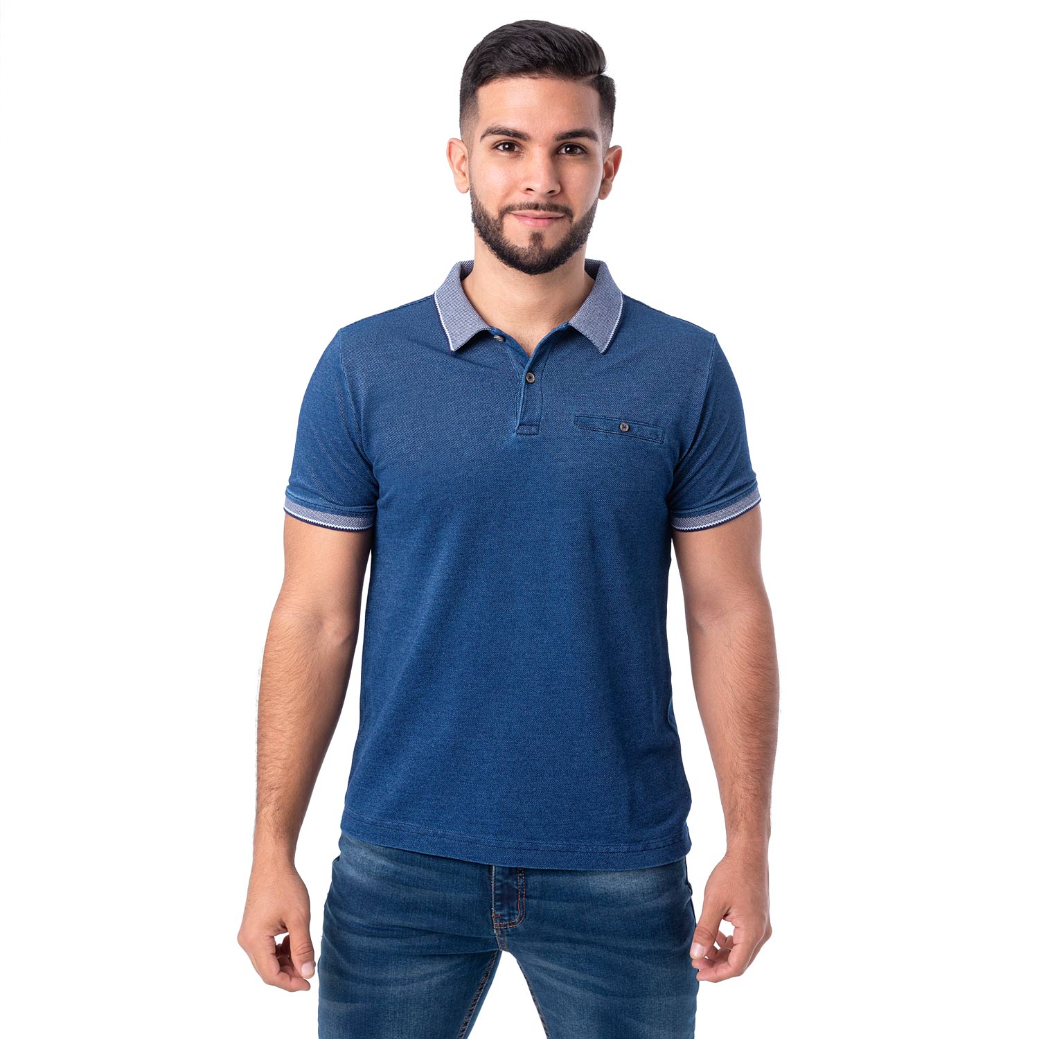 Polo Box Pique M/C Slim Fit Yndif Azul Acero | Pionier