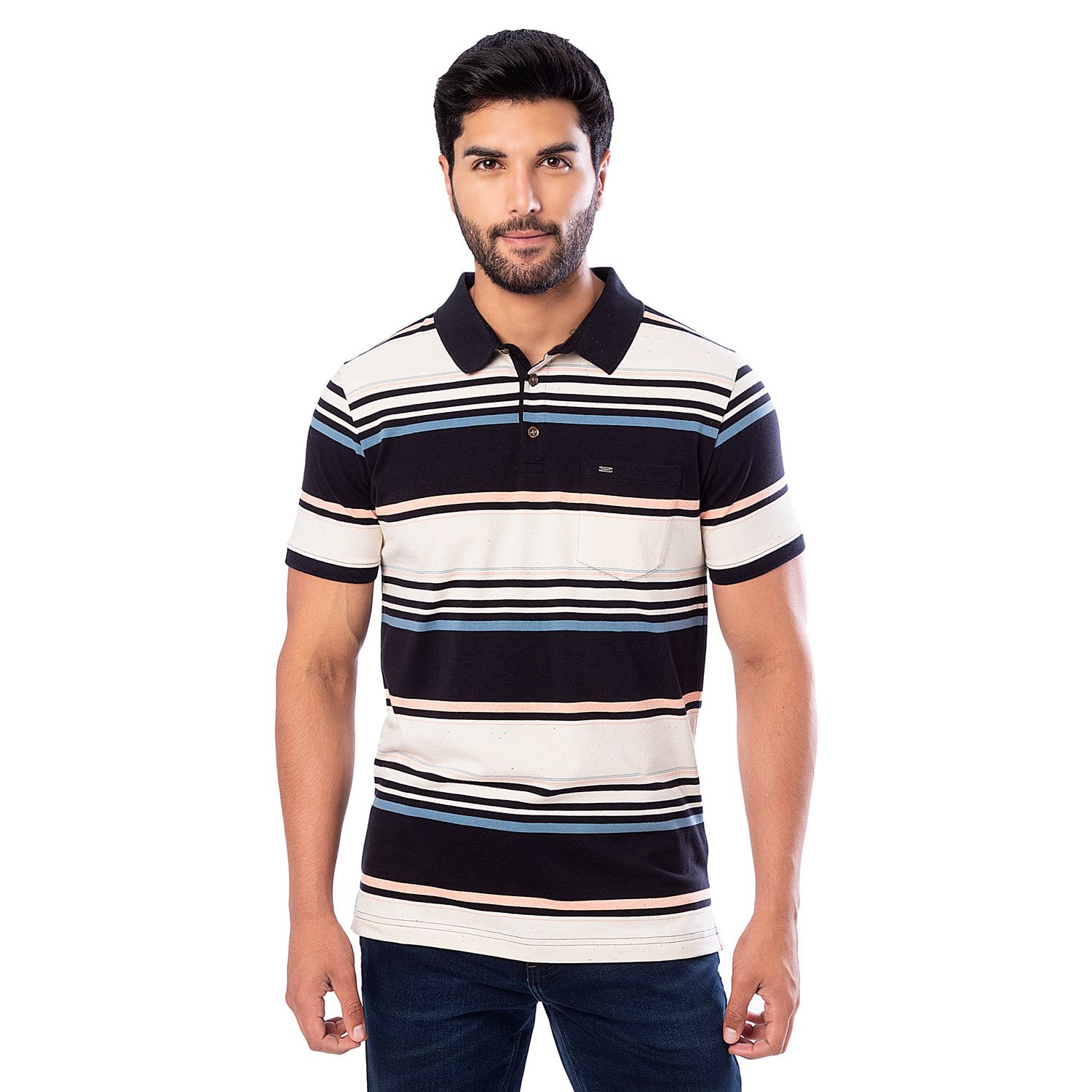 Polo Box Jersey Cotton M/C Regular Fit Georgee Ivory Negro | Pionier