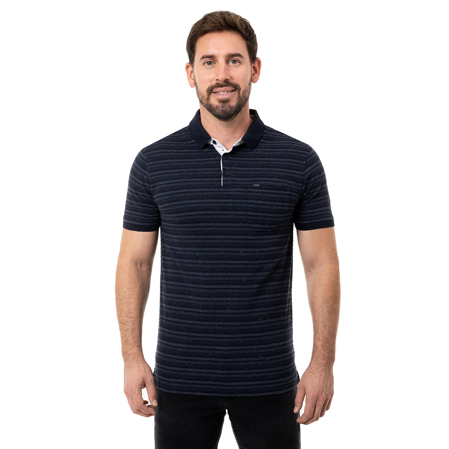 Polo Box Jersey Jacquard M/C Regular Fit Luqa Azul | Pionier