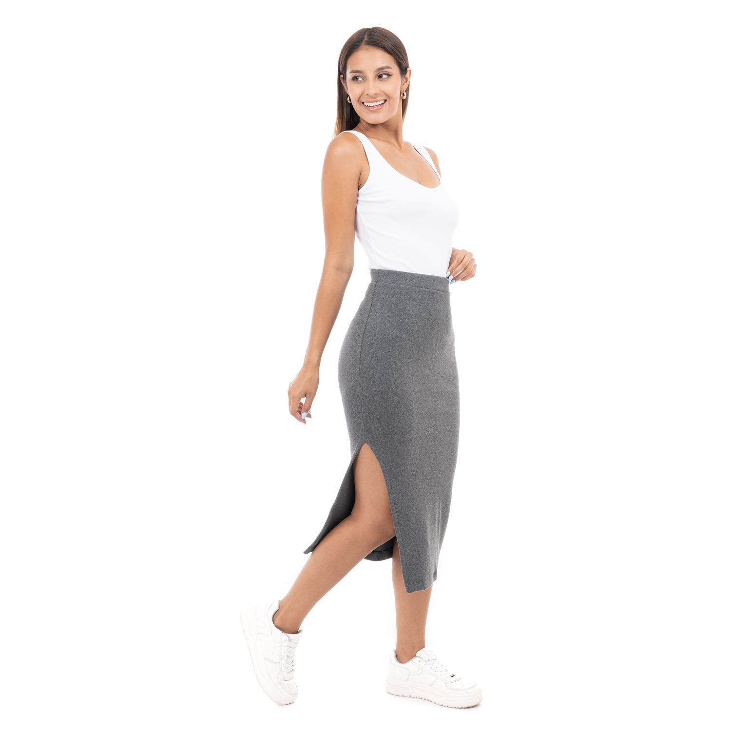 Falda Lar. Rib Full Lycra Amilax Charcoal | Pionier