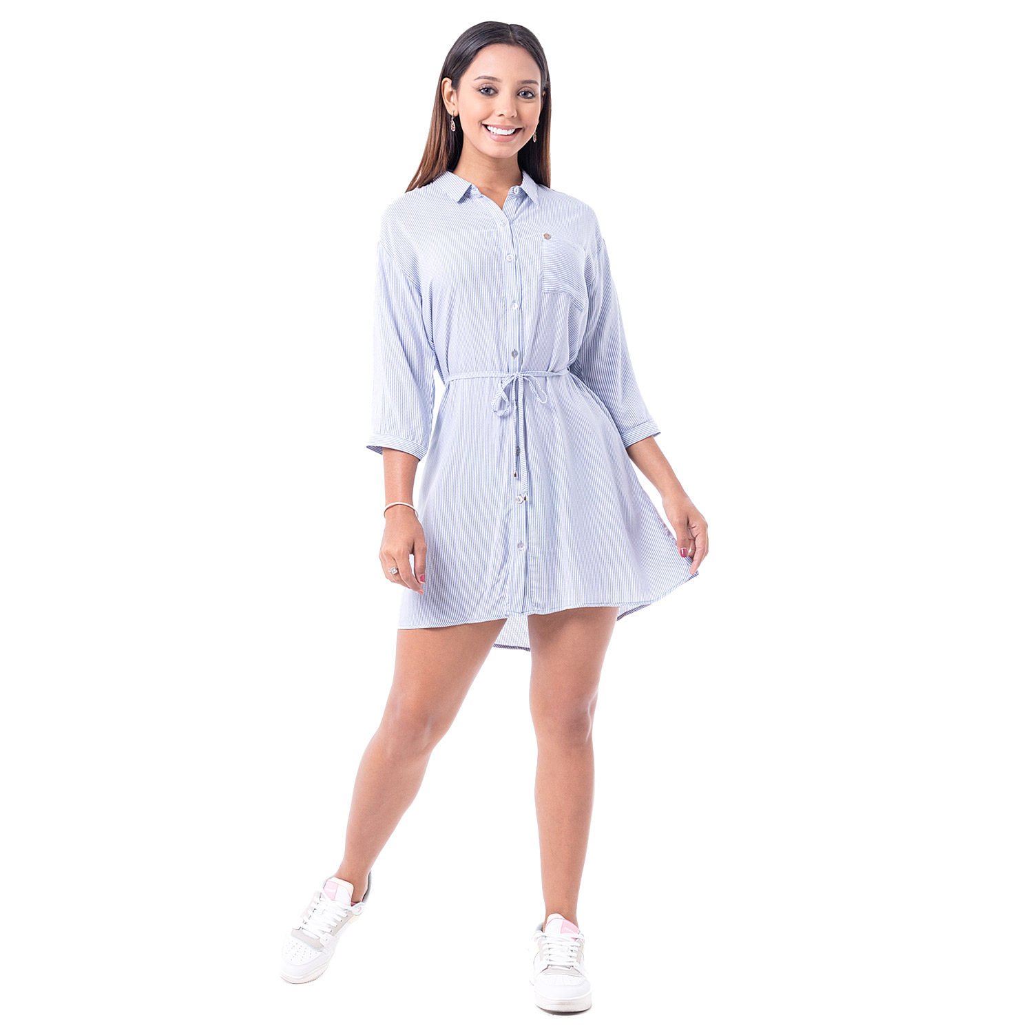 Vestido Chalis Listado Lirix Celeste/Blanco | Pionier