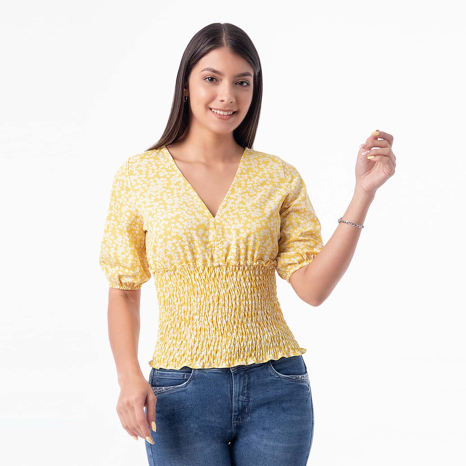 Blusa Full Print. Mga 3/4 Cheisy Amarillo | Pionier
