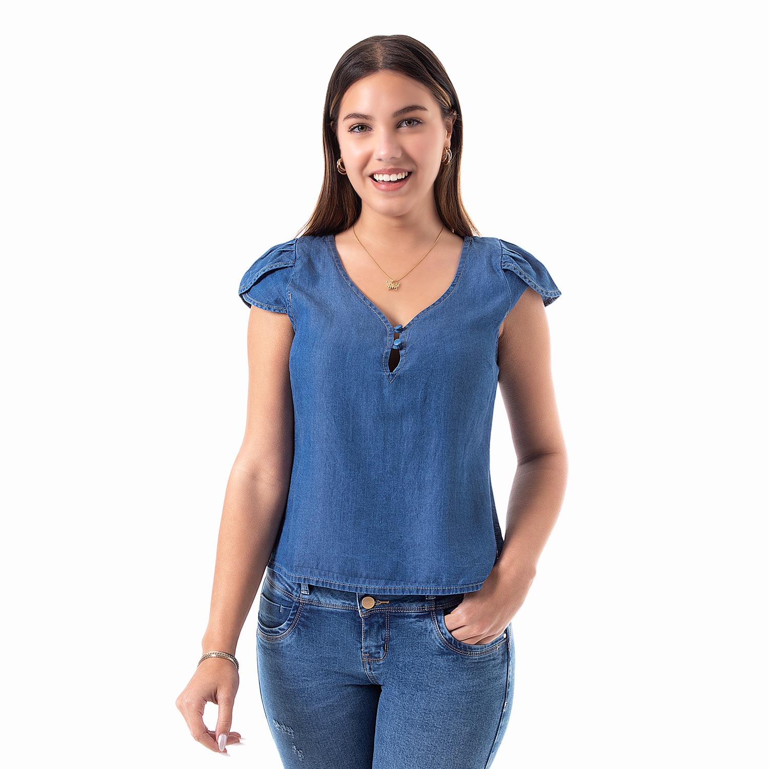 Blusa Jean Light M/C Exelsa Cristal | Pionier