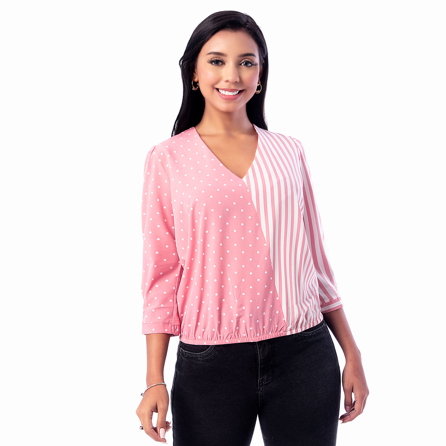 Blusa Seda Francesa Mga 3/4 Osial Rosa | Pionier