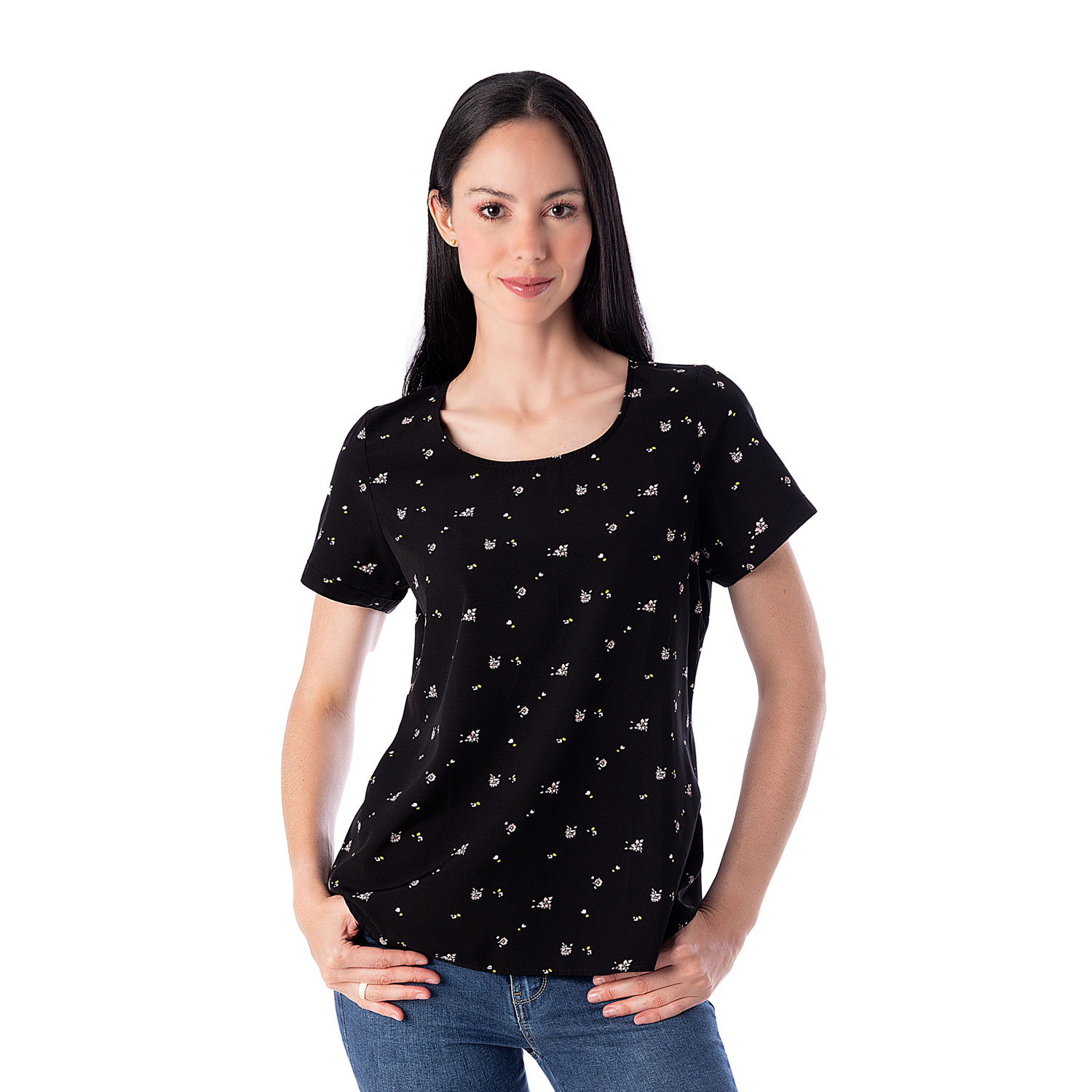 Blusa Seda Francesa M/C Eleira Negro | Pionier
