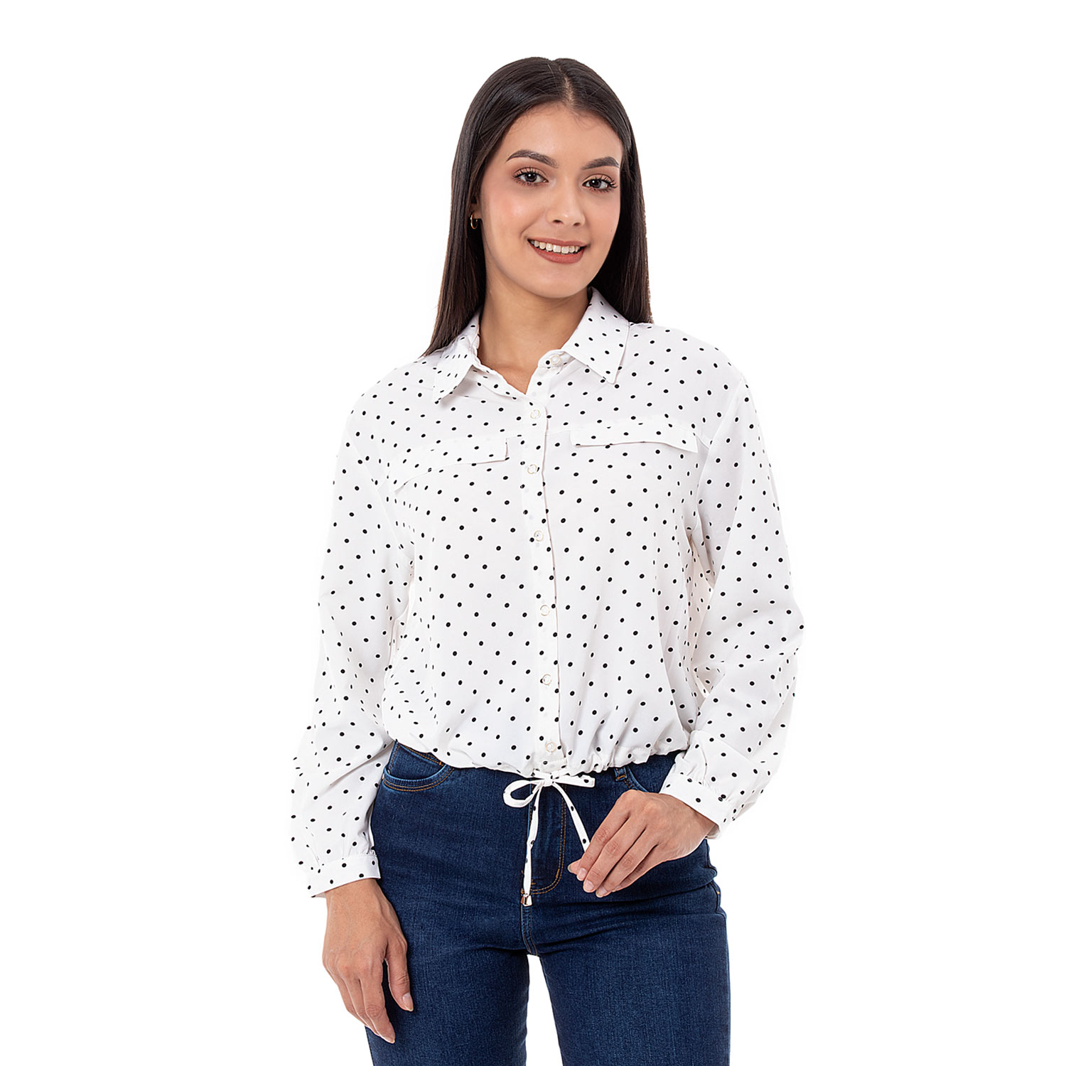 Blusa Seda Francesa M/L Laremy Hueso/Negro | Pionier