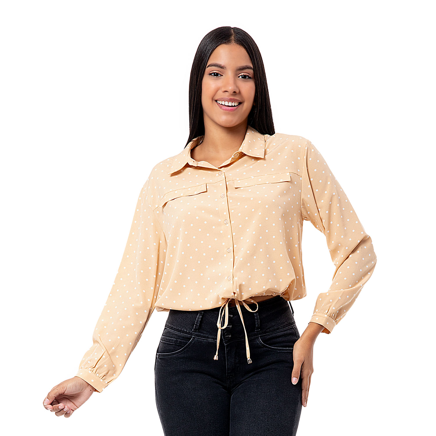 Blusa Seda Francesa M/L Laremy Beige/Hueso | Pionier