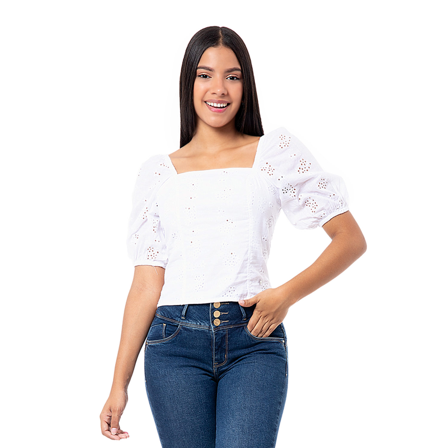 Blusa Broderie M/C Eydys Blanco | Pionier