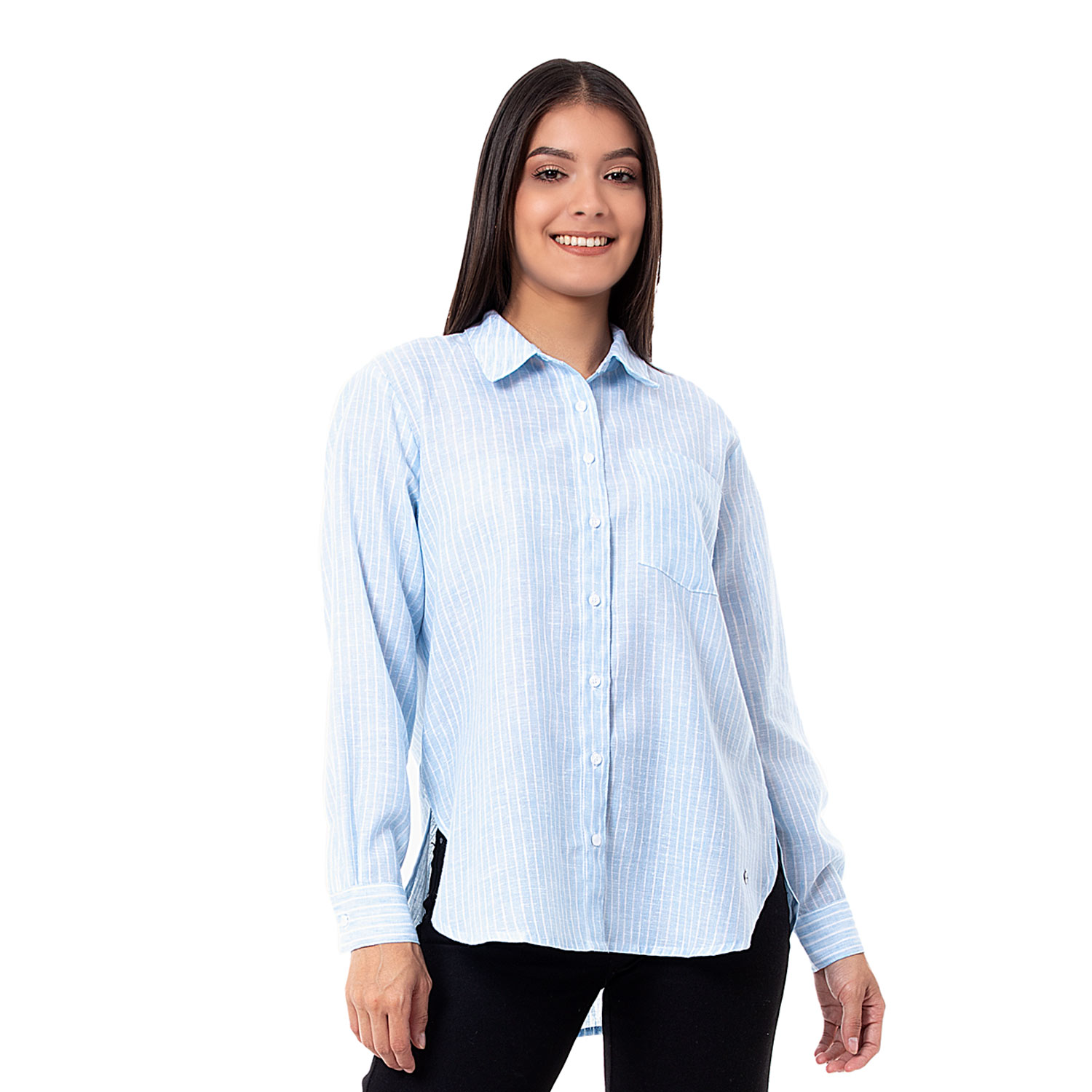 Blusa Listada M/L Casle Celeste | Pionier