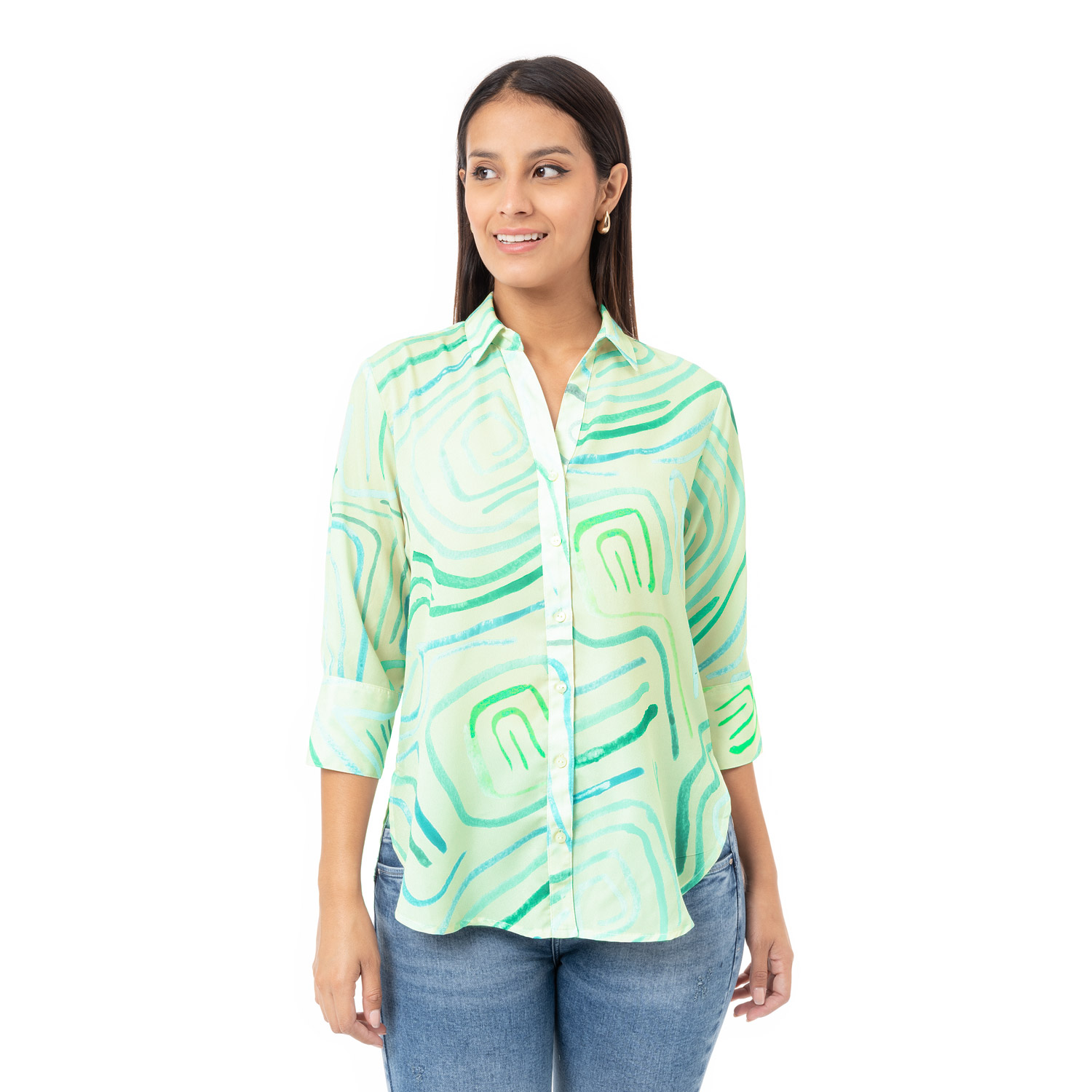 Blusa Seda Francesa Mga 3/4 Valleri Verde/Turqueza | Pionier