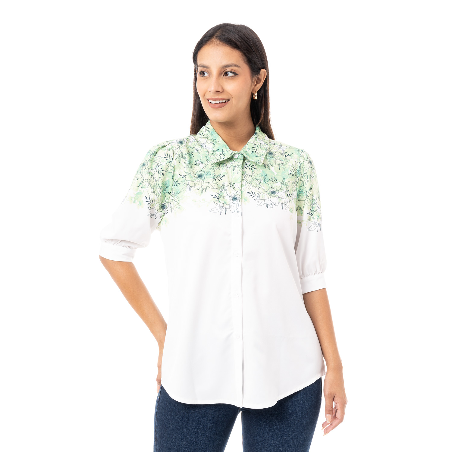 Blusa Seda Francesa M3/4 Dariam-S Milk Verde | Pionier