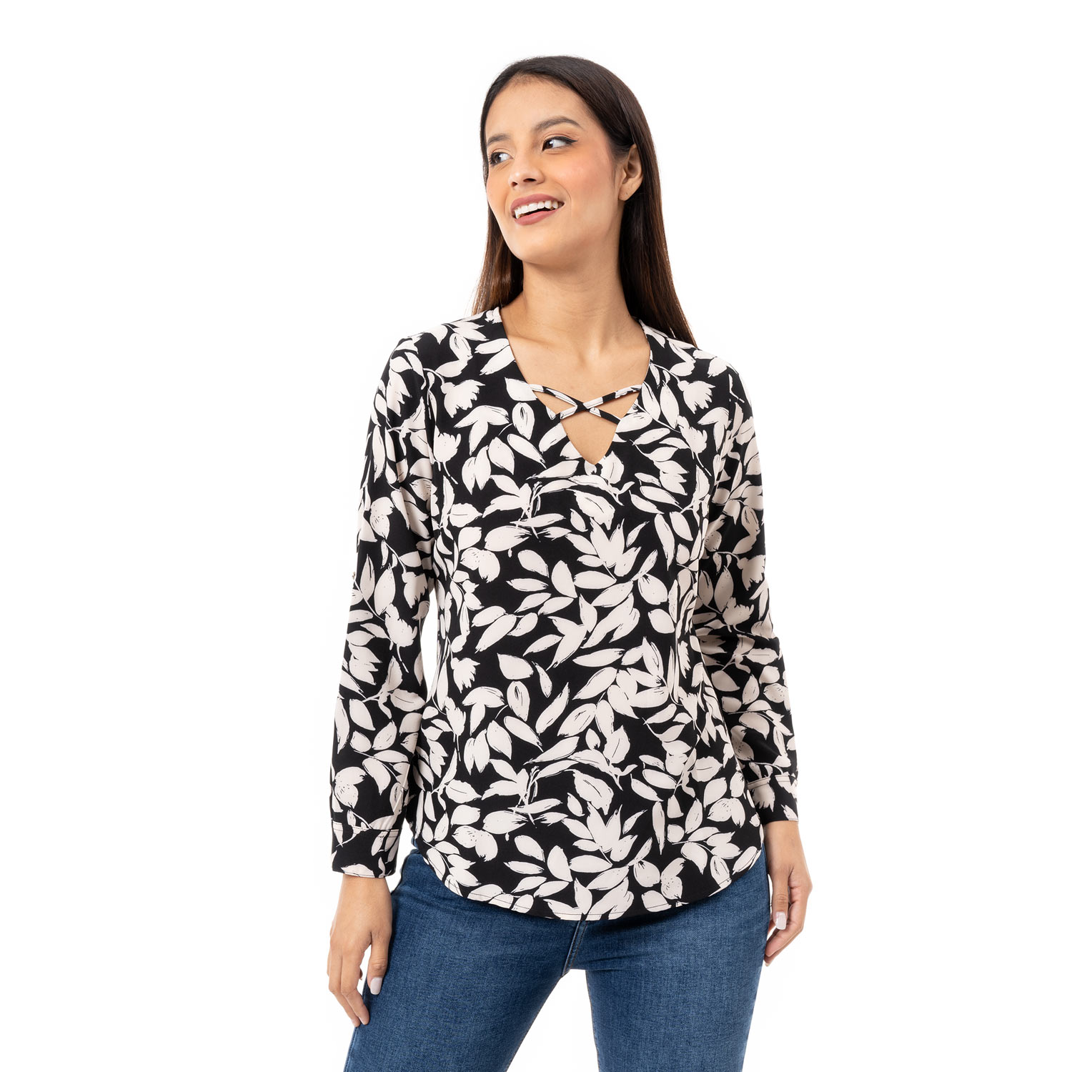 Blusa Seda Francesa Print M/L Anadia Perla/Negro | Pionier