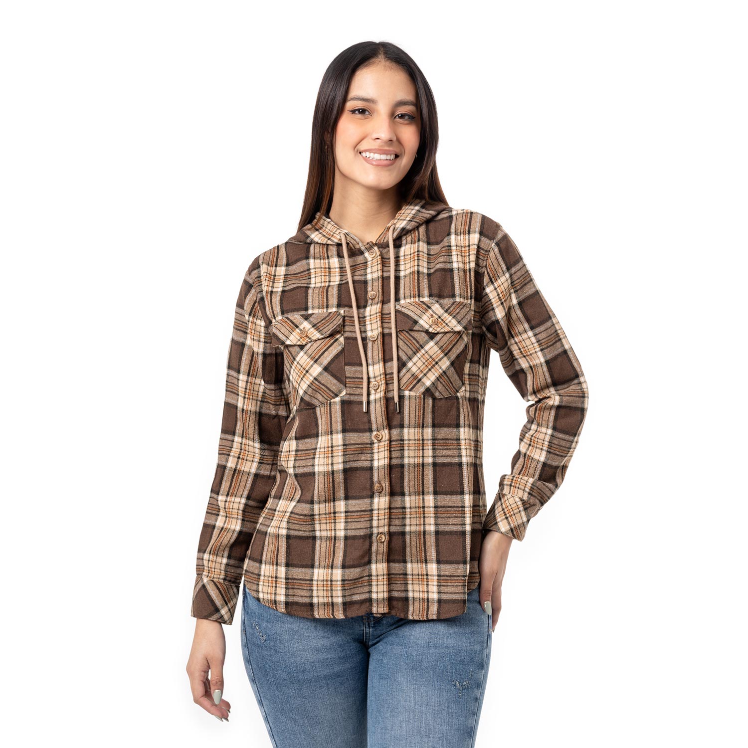 Blusa Villela Cuadros M/L C/Cap Tenrra Brown/Beige | Pionier