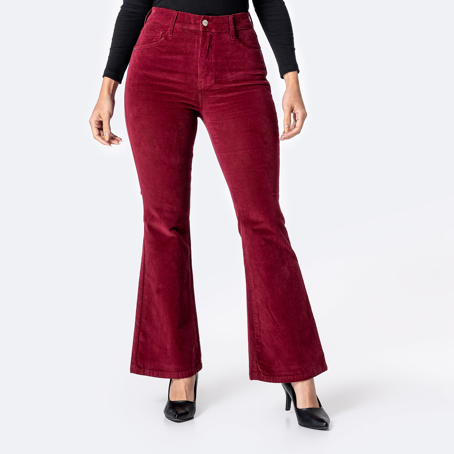 Pantalon Flare Corduroy High Stch. Hgh.Rs Haleh Burgundy | Pionier