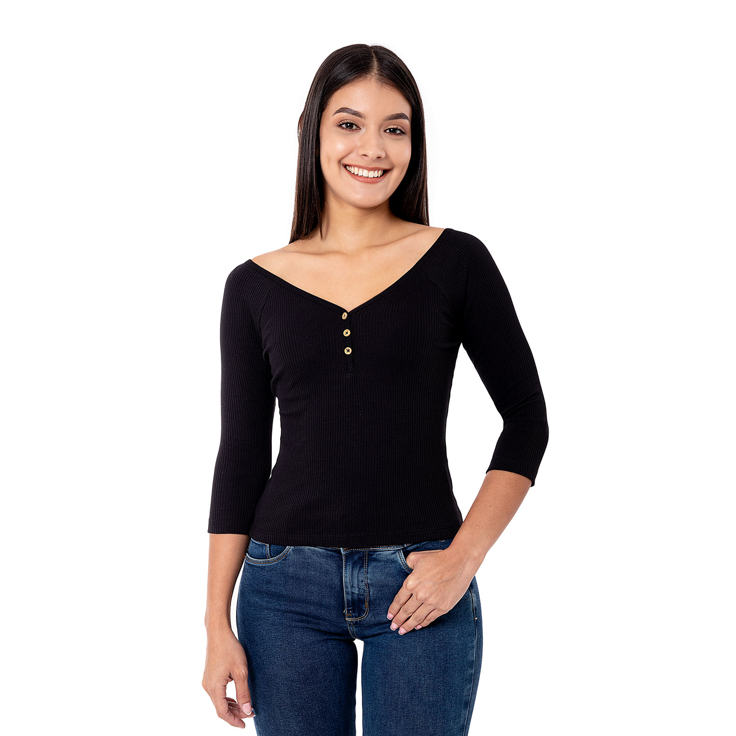 Polo Rib Varigete Full Lycra M3/4 Yara Negro | Pionier
