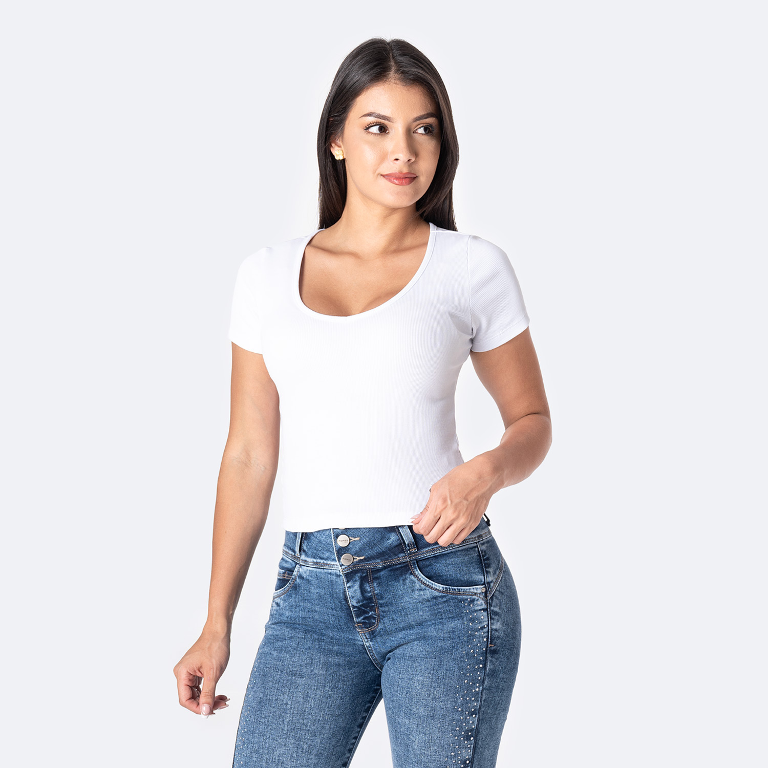Polo Cropp Rib Lycrado M/C Cexil Blanco | Pionier