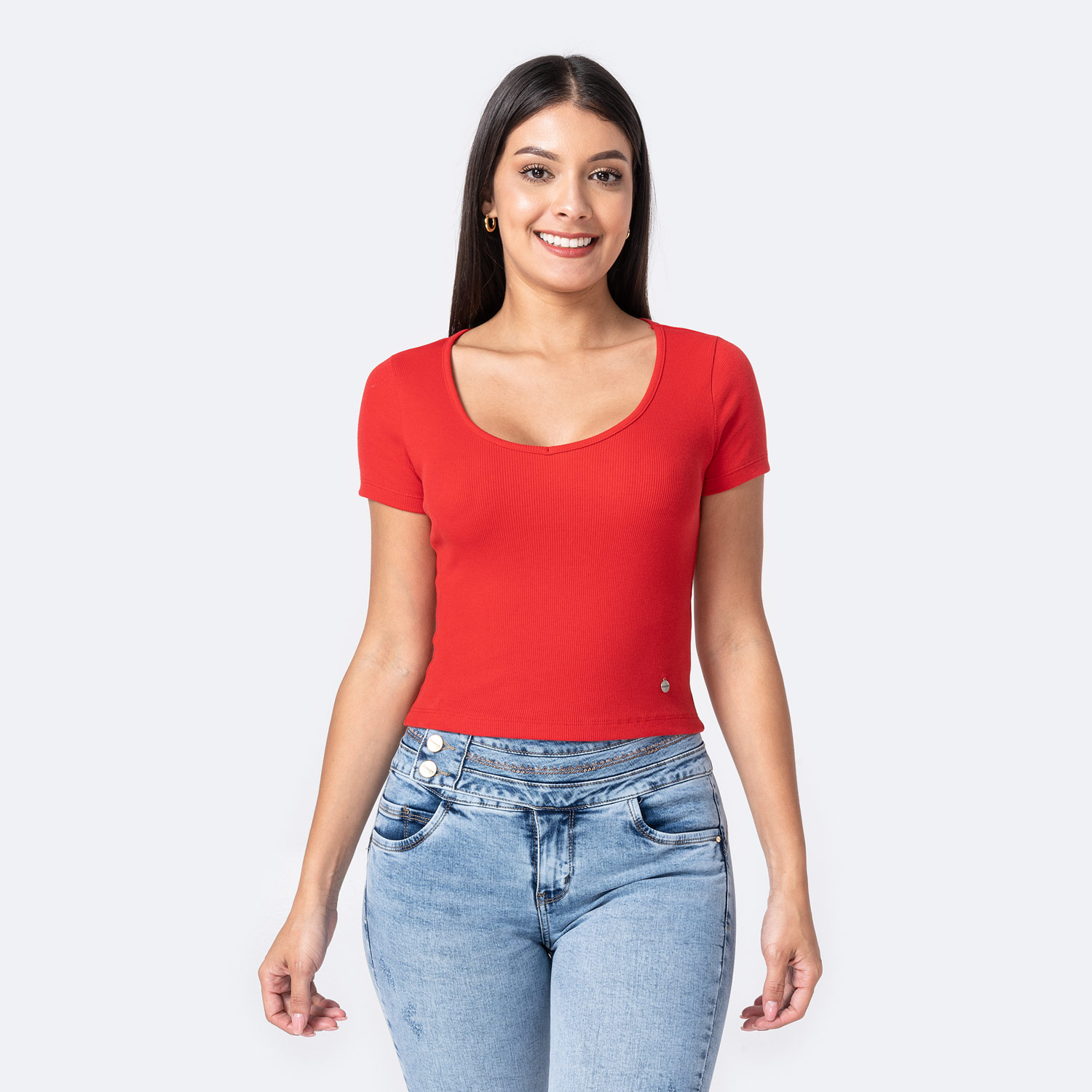 Polo Cropp Rib Lycrado M/C Cexil Rojo | Pionier