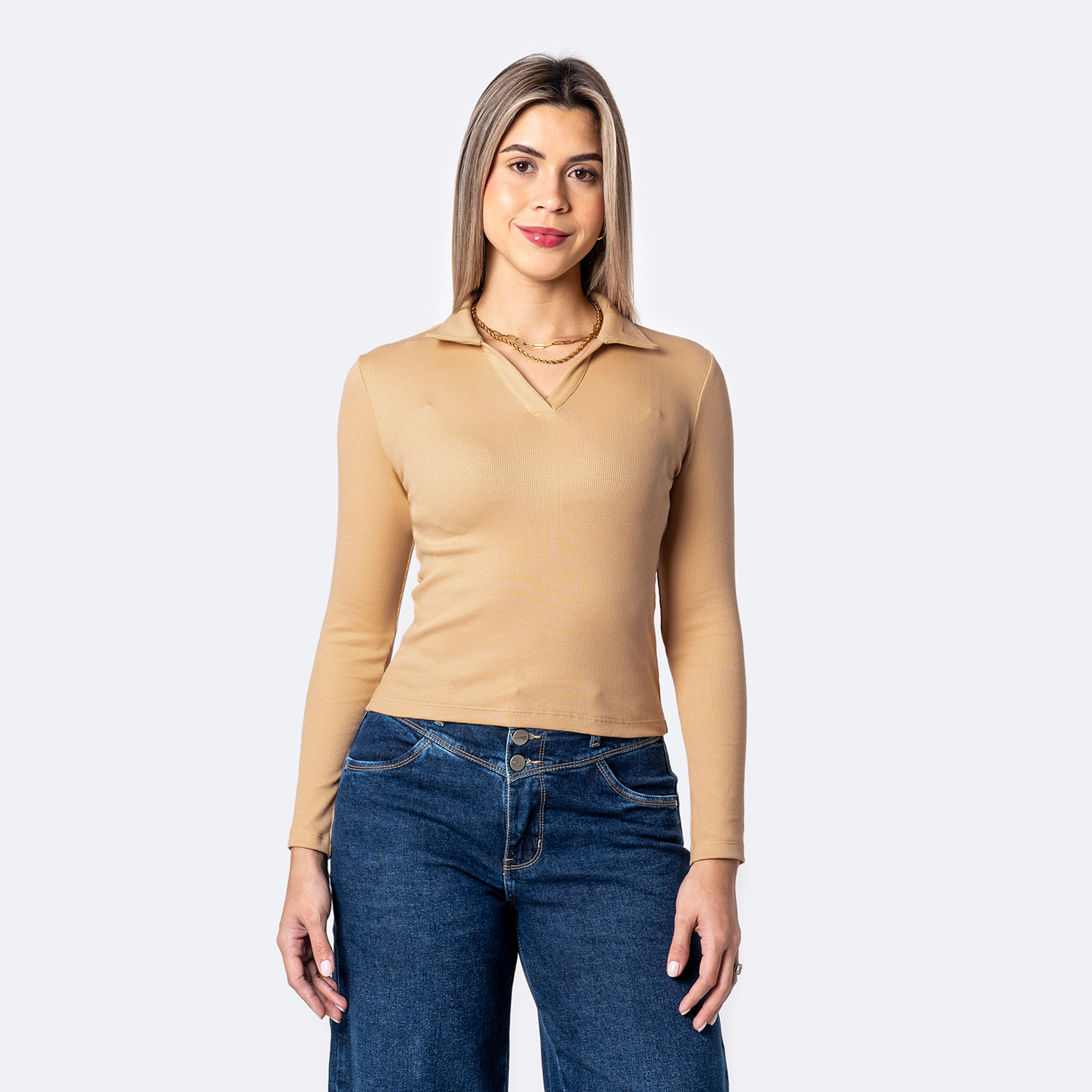Polo Camisero M/L Rib Lycrado Rhane Beige | Pionier
