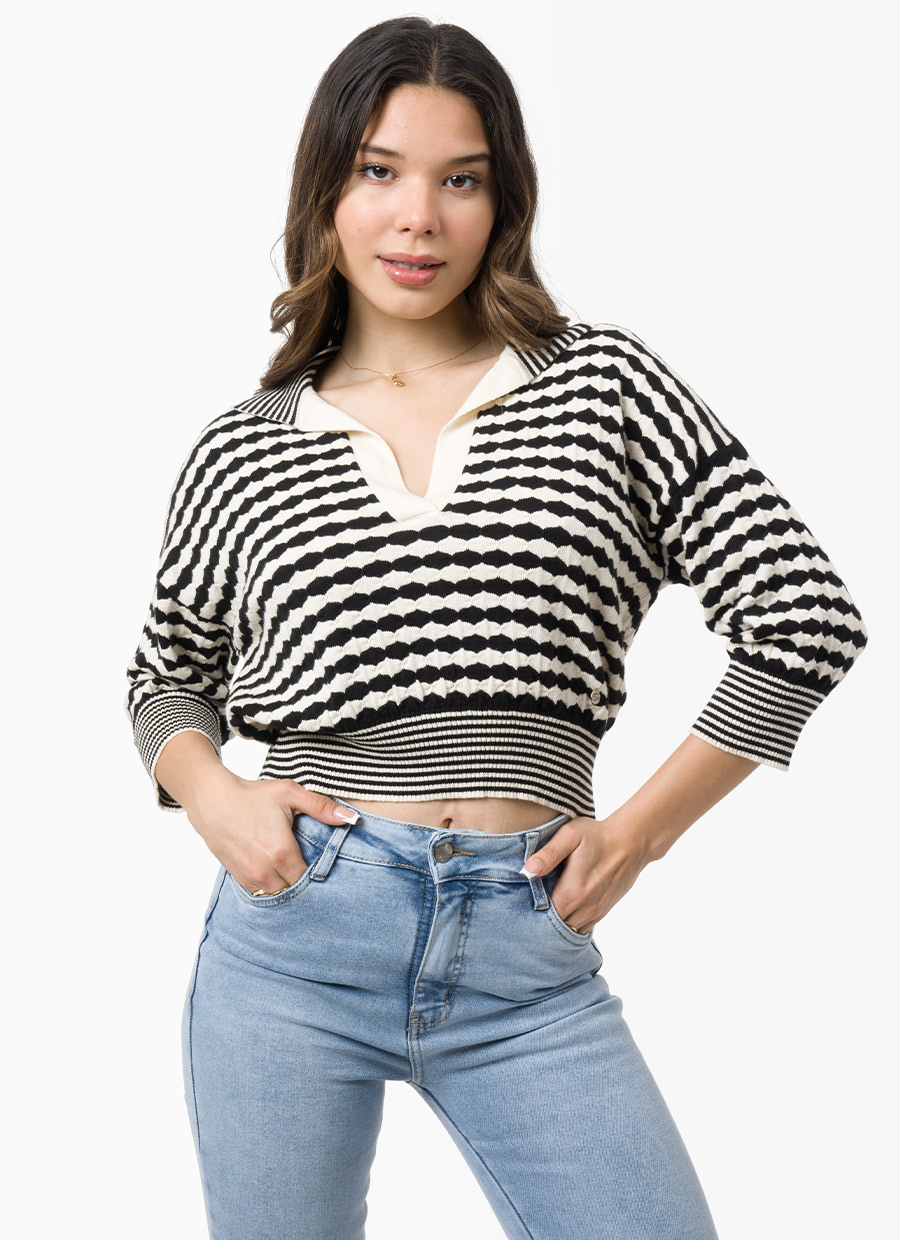 Chompa Cropp Hilos Erlea Negro Milk | Pionier