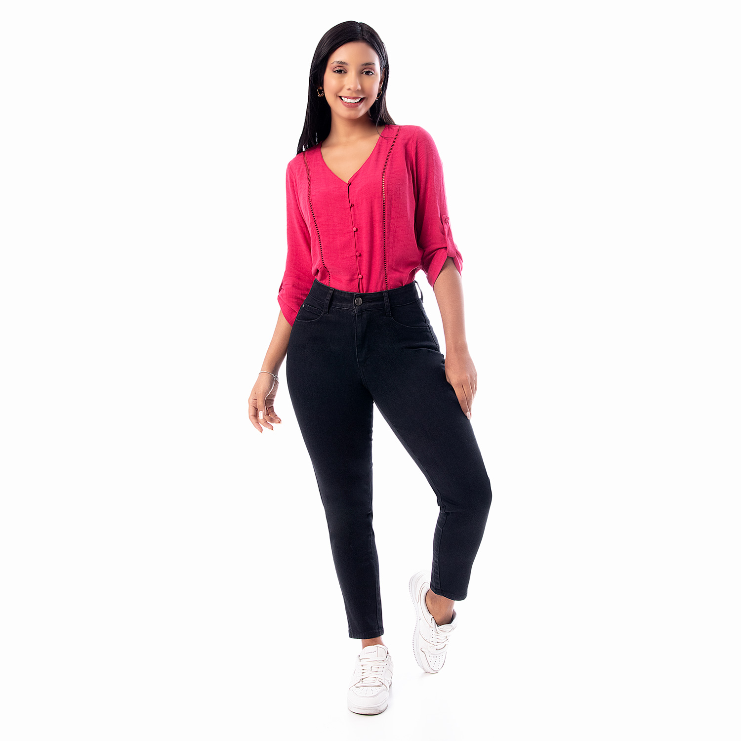 Pantalon Momfit. Jean Stch. Cnt Landa Negro | Pionier