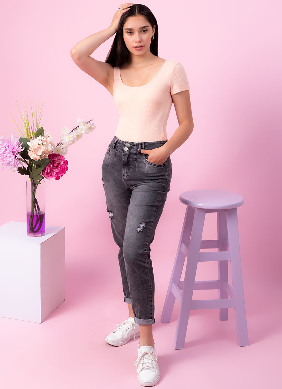 Pantalon Momfit Denim Stch. Cnt Tizer Stone Black Dstyr | Pionier