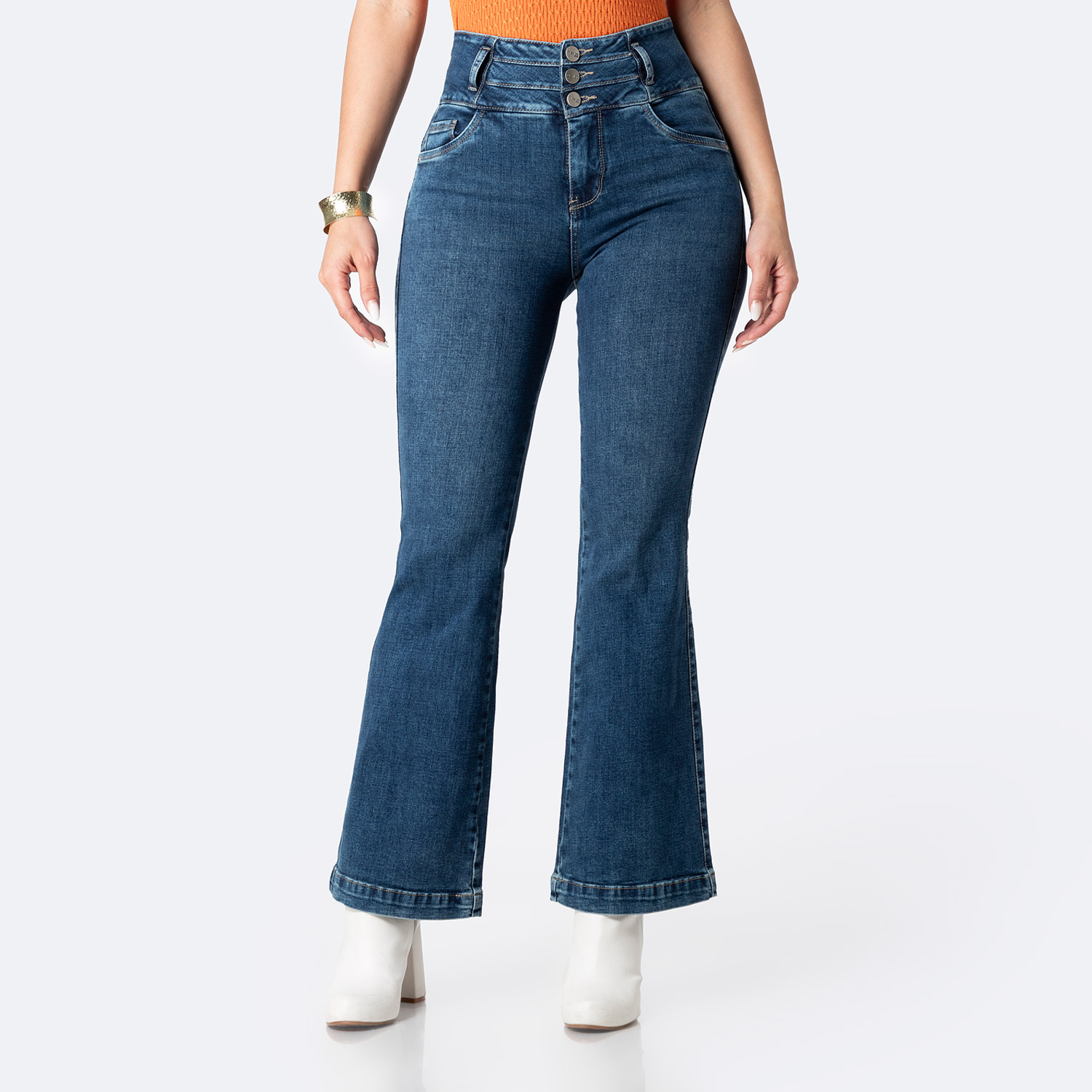Pantalon Flare Jean Stch. Cnt Zelmah T. Cristal Beige Hb | Pionier